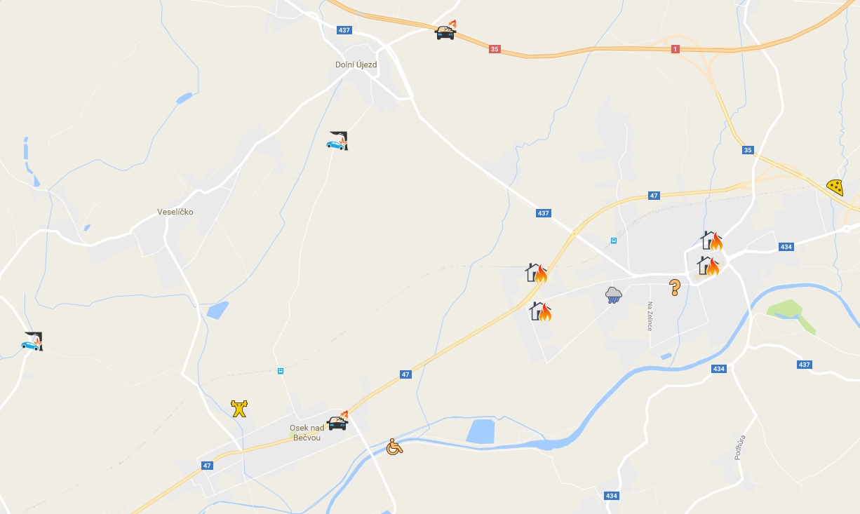 Mapa zásahů